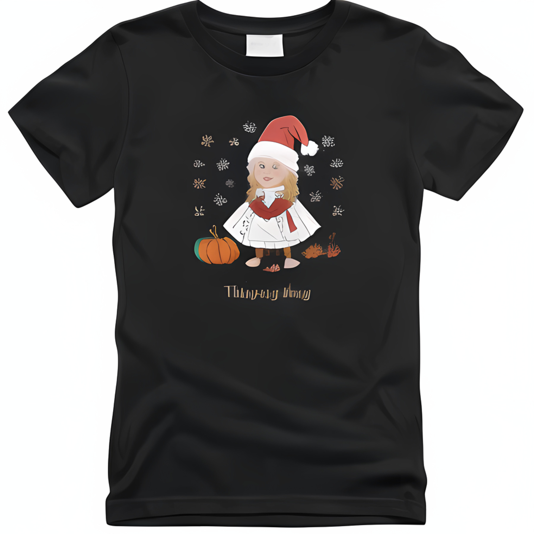 Adorable Santa Girl Chestnut Cartoon Design on Black T-Shirt Perfect ...