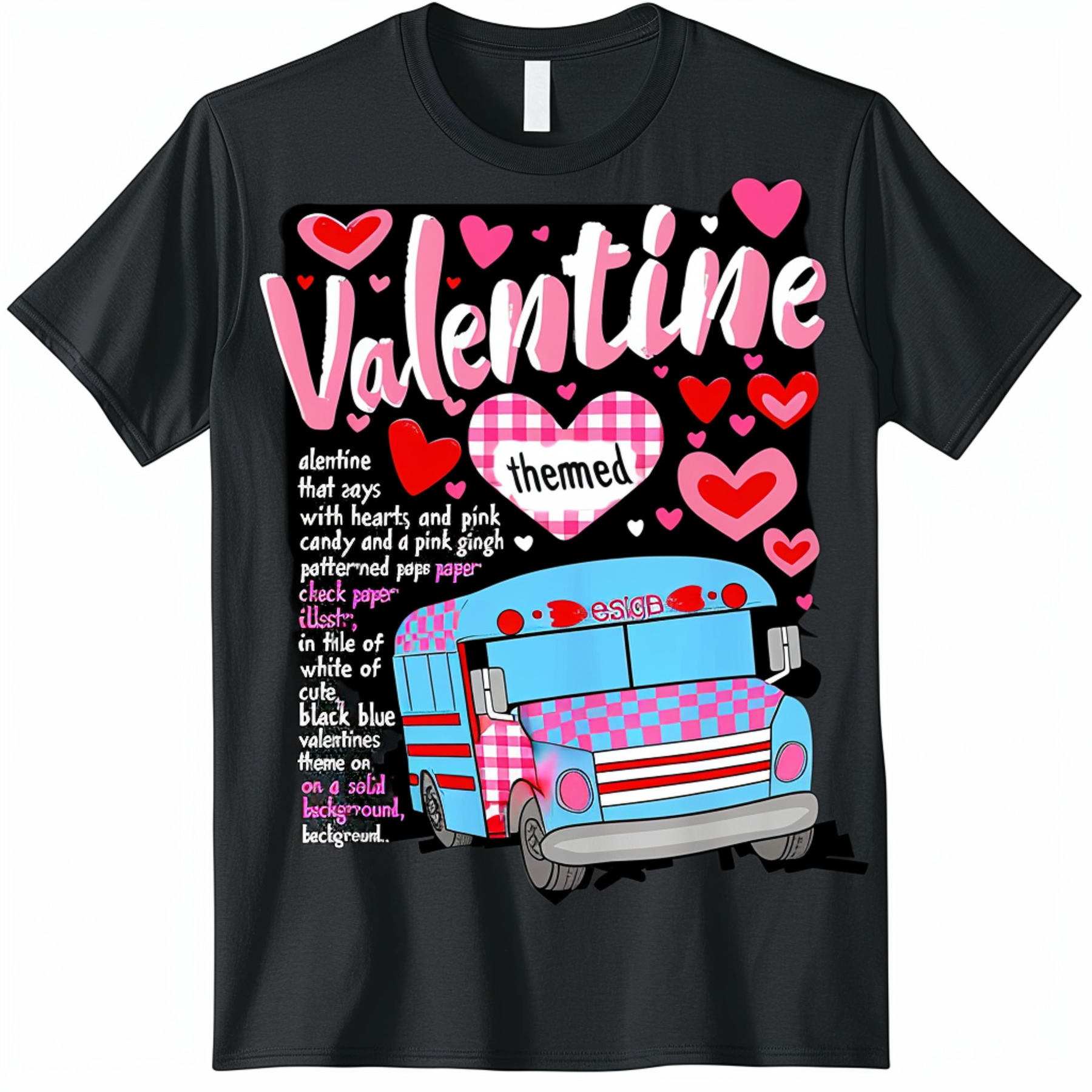 Adorable School Bus Driver Design on Black Tee Cute Hearts Candy and ...
