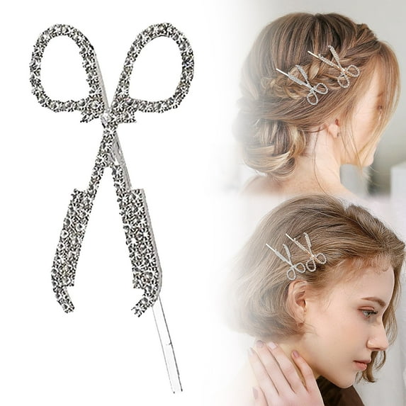 Adorable Scissors Hair Clips - Rhinestone Silver Barrettes, Chic ...