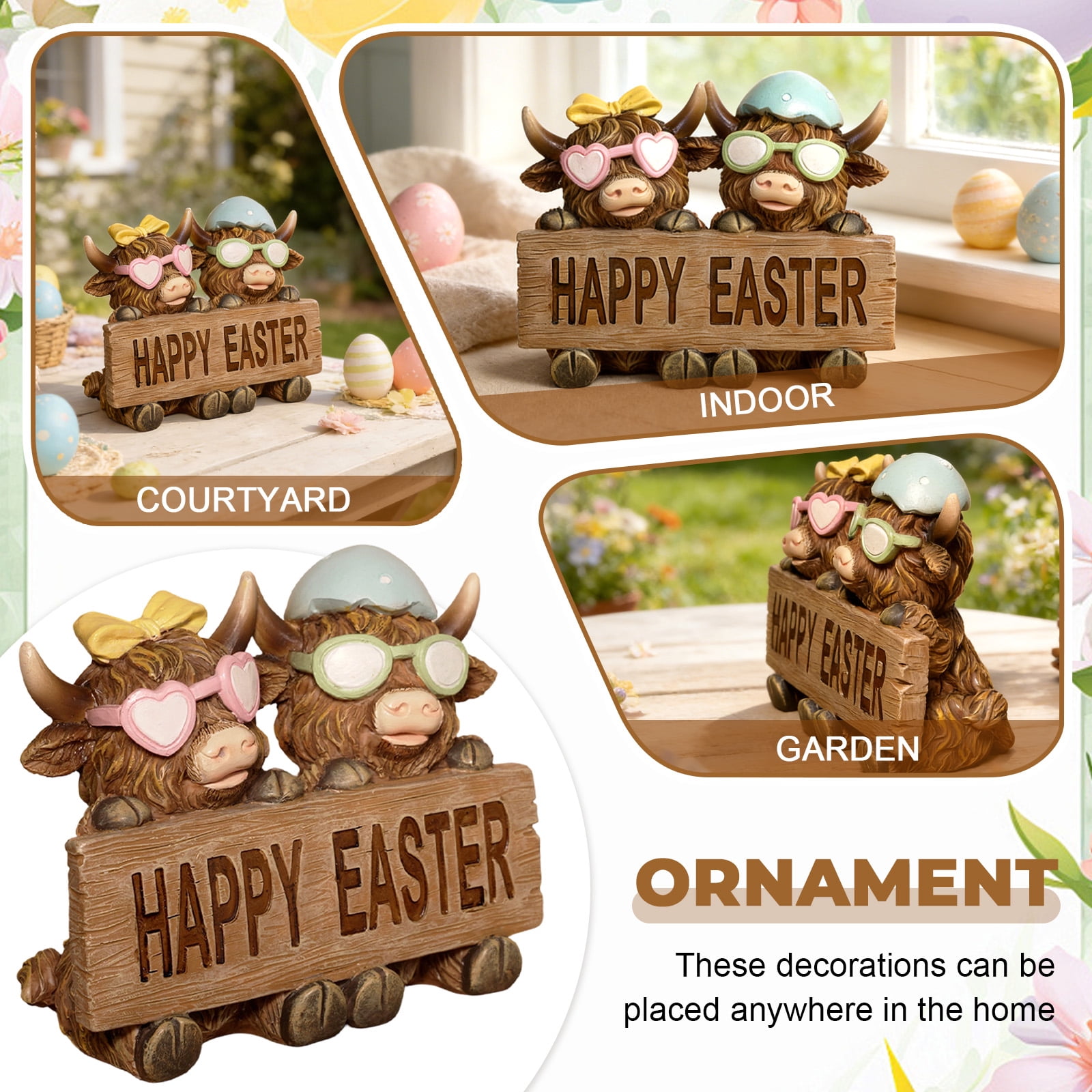Adorable Scottish Resin Cow Figurine With Happy Easter Sign For Easter ...