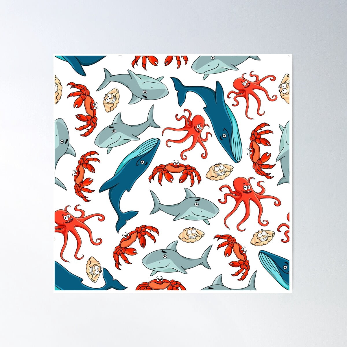 Adorable Sea Creatures Cute Sharks Whales Octopus Poster Wall Art ...
