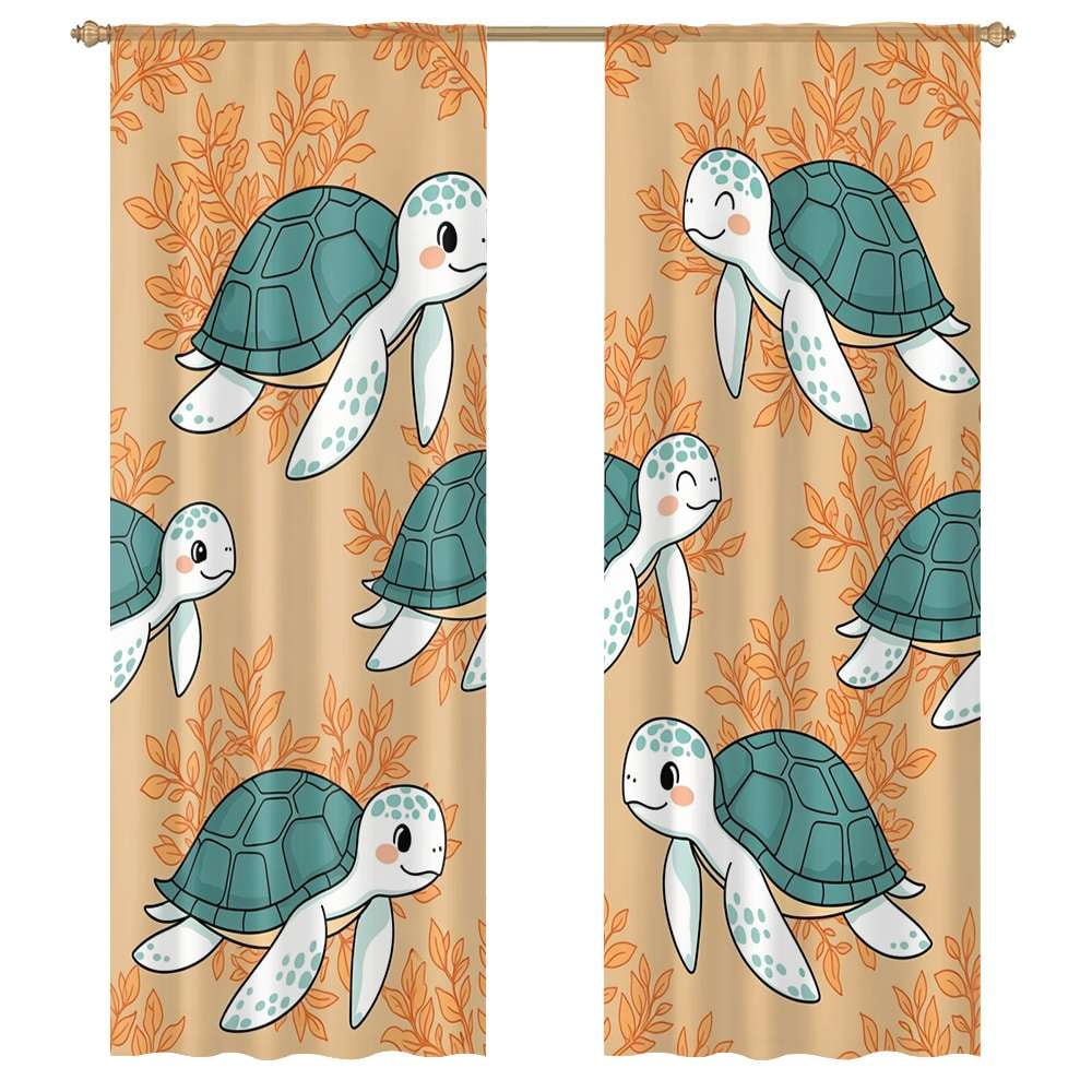 Adorable Sea Turtles Coral Reef Pattern Modern Tulle Window Curtains ...