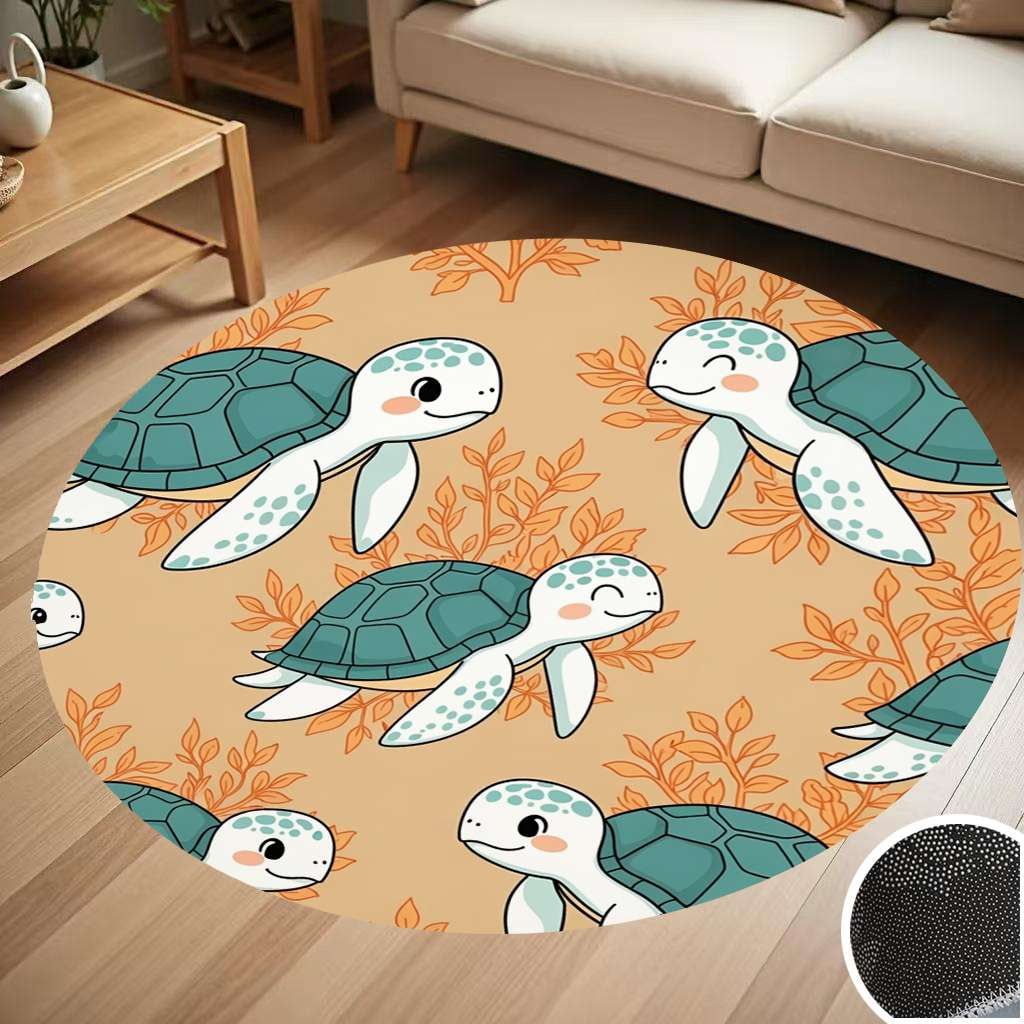 Adorable Sea Turtles Coral Reef Pattern Round Carpet Living Room ...