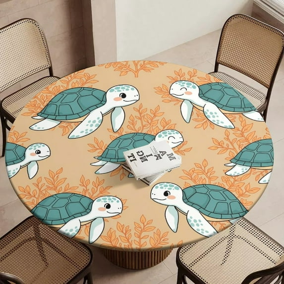 Adorable Sea Turtles Coral Reef Pattern Round Table Cover Kitchen ...