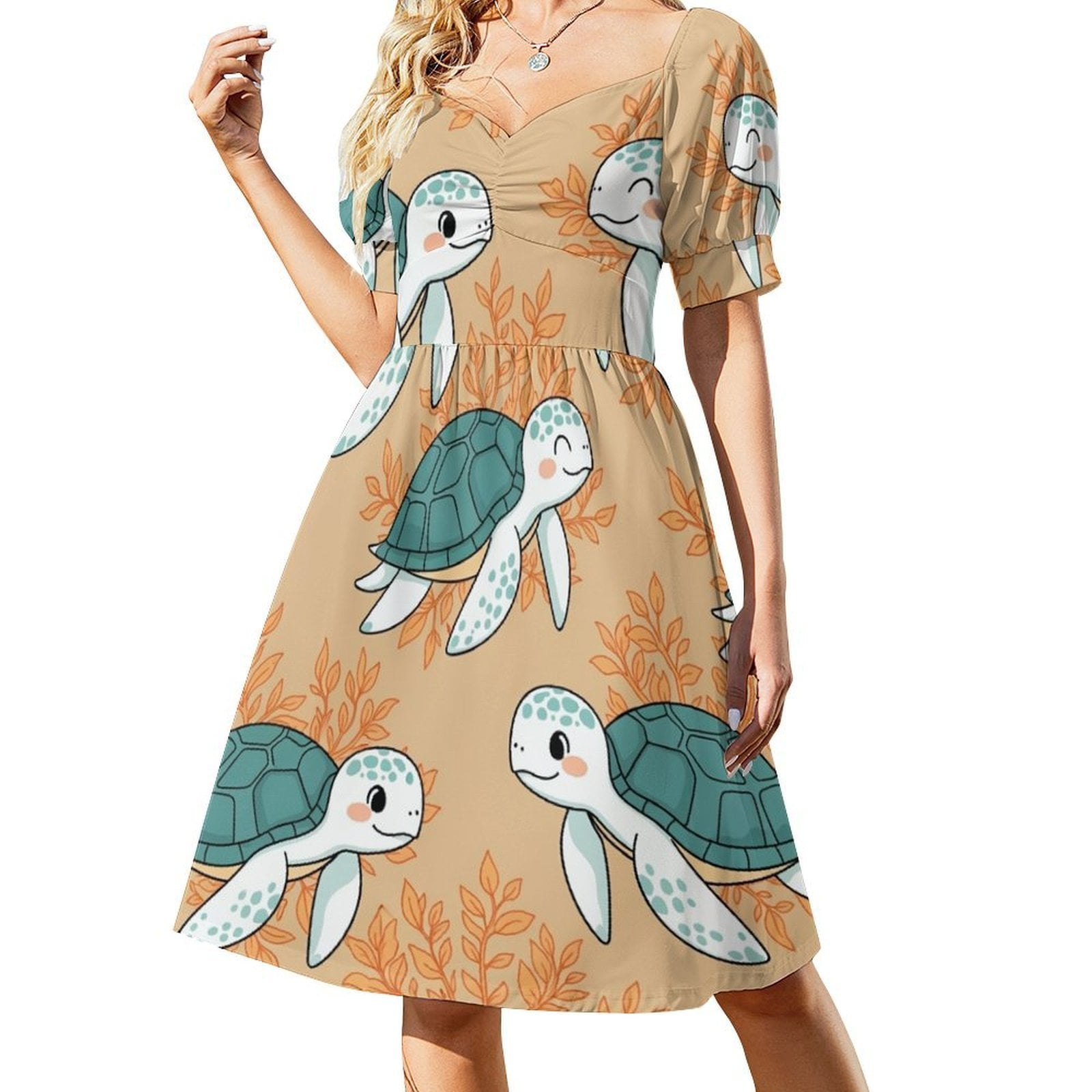 Adorable Sea Turtles Coral Reef Pattern Short Sleeve Dress Clothes ...