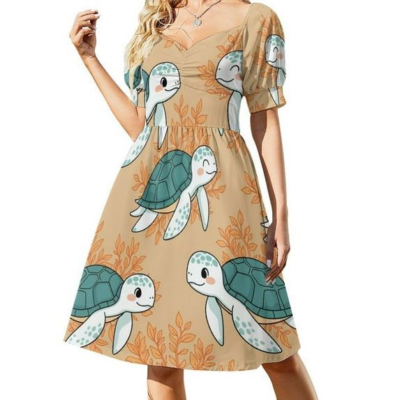 Adorable Sea Turtles Coral Reef Pattern Short Sleeve Dress Clothes ...