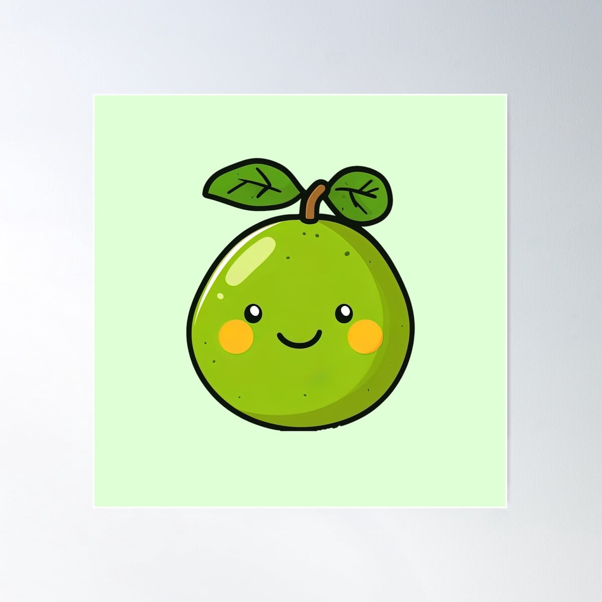 Adorable Smiling Green Fruit Poster Wall Art, Modern Wall Decor For ...
