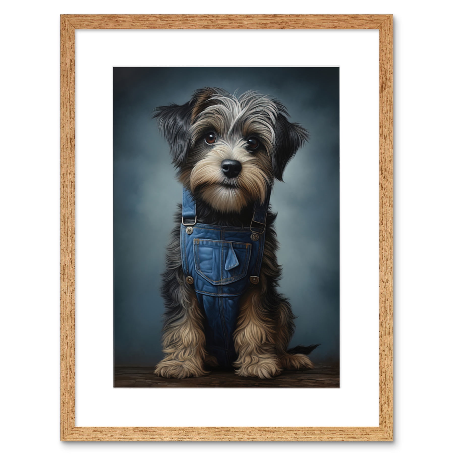 Adorable Snorkie Dog in Blue Jean Dungarees Realistic Artwork Fun Pet ...