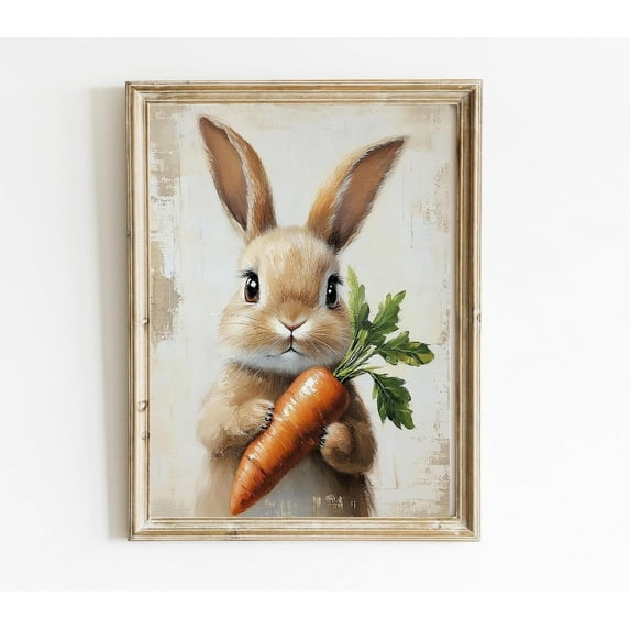 Adorable Spring Bunny With Carrot, Nursery Wall Art, Neutral Print ...