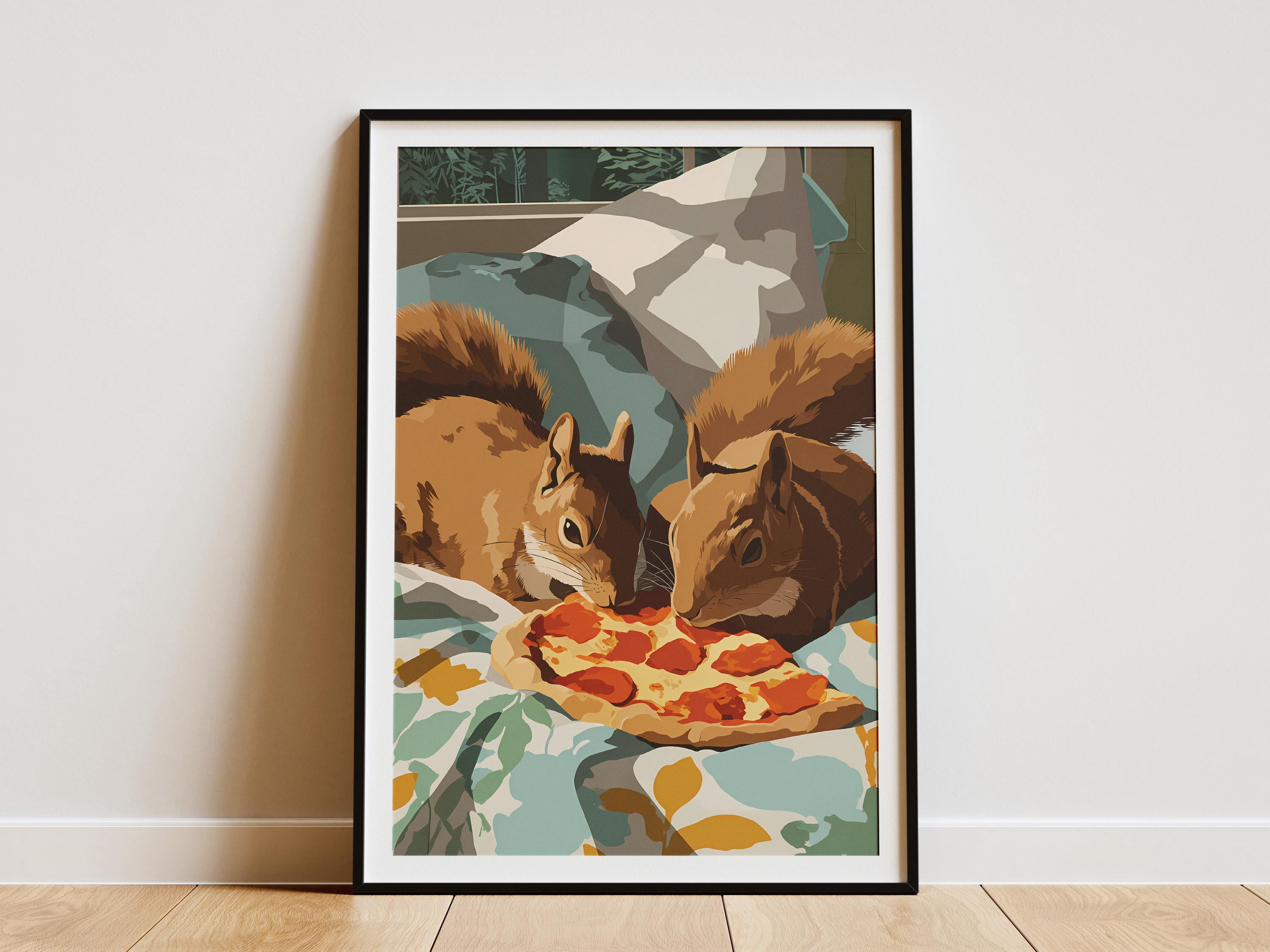 Adorable Squirrel Pizza Lovers Wall Art Print Cute Animal Eating Food ...