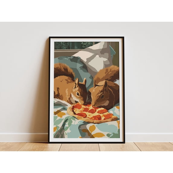 Adorable Squirrel Pizza Lovers Wall Art Print Cute Animal Eating Food ...