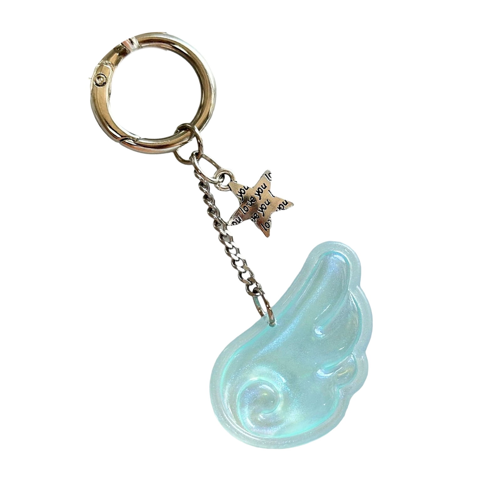 Adorable Star Key Rings Plastic Angel Wing Charm With Star Detachable ...