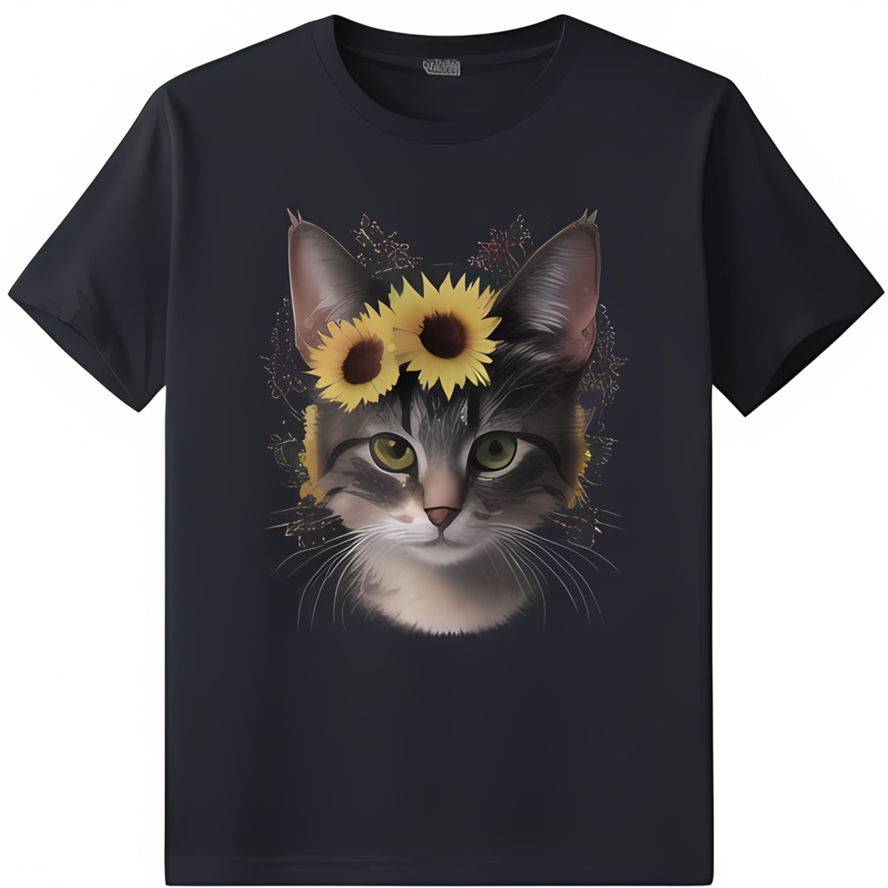 Adorable Tabby Cat in Flower Crown Graphic Black T-Shirt for Cat Lovers ...
