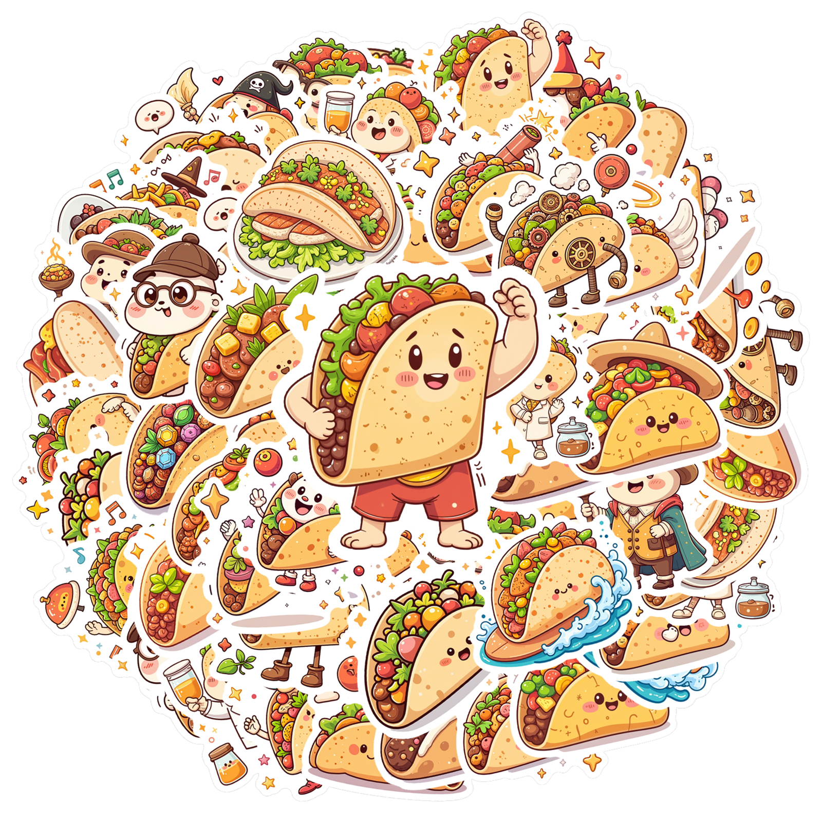 Adorable Taco Stickers Fun Food Decals Cute Character Stickers for ...