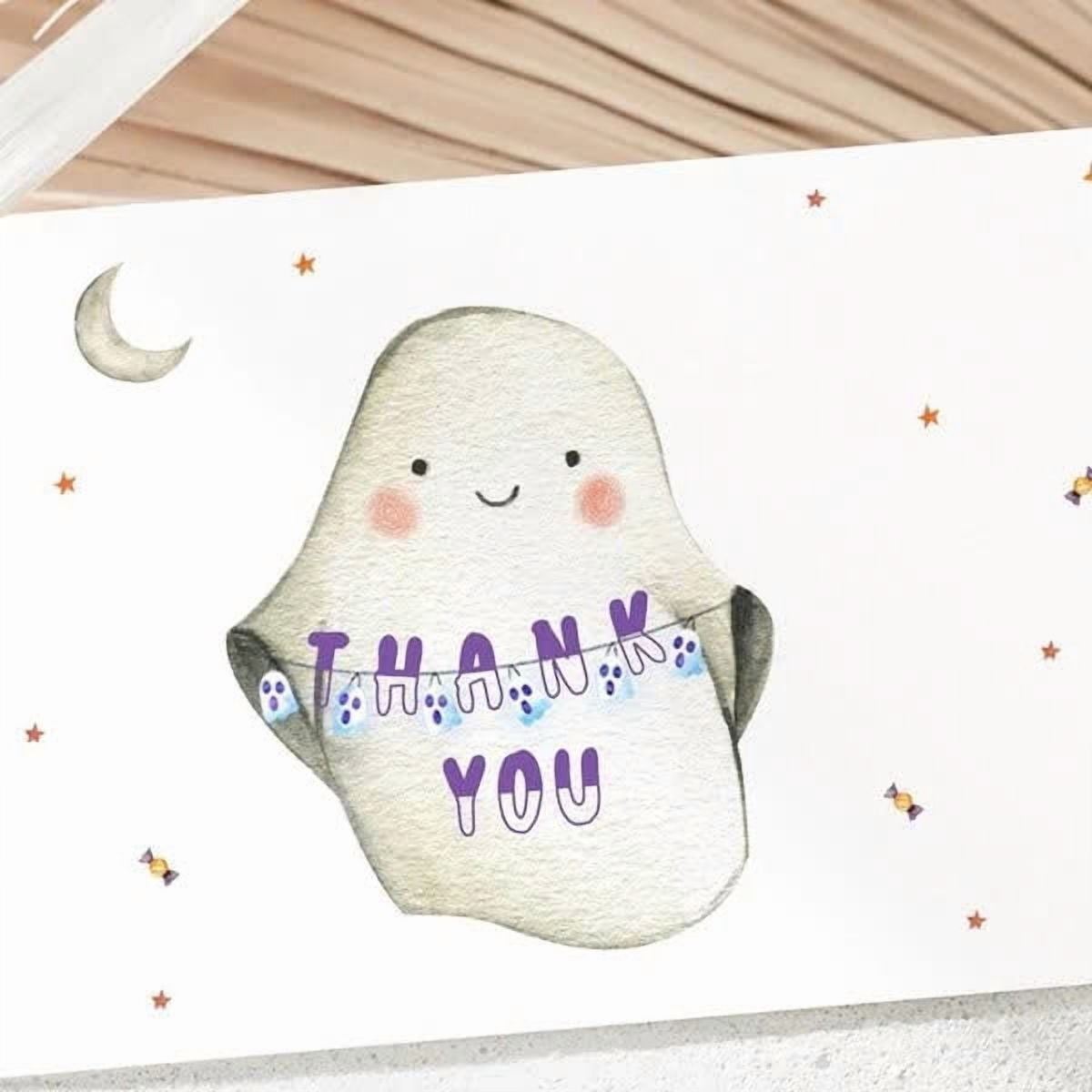 Adorable Thank You Card – Cute Ghost Design with Colorful Lettering ...