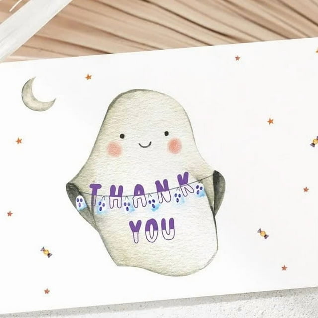 Adorable Thank You Card – Cute Ghost Design with Colorful Lettering ...