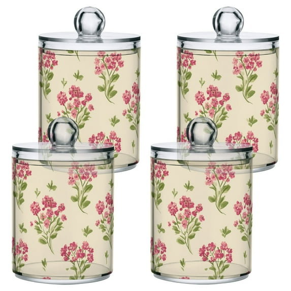 Adorable Tiny Pink Flowers Translucent Plastic Cans Storage Canisters ...