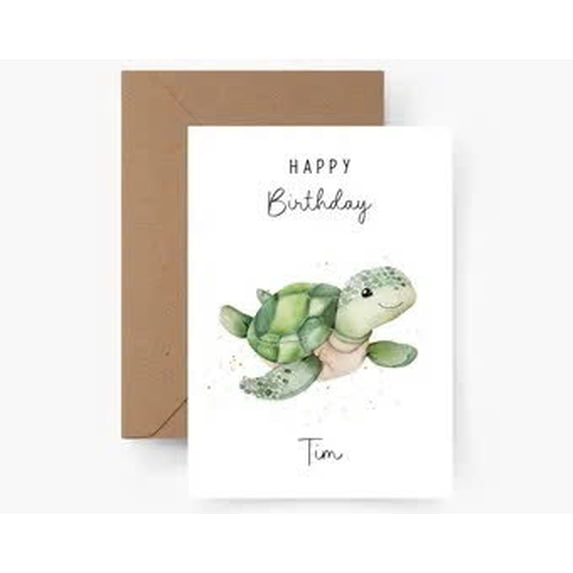 Adorable Turtle Birthday Card for Kids – “Happy Birthday” with ...