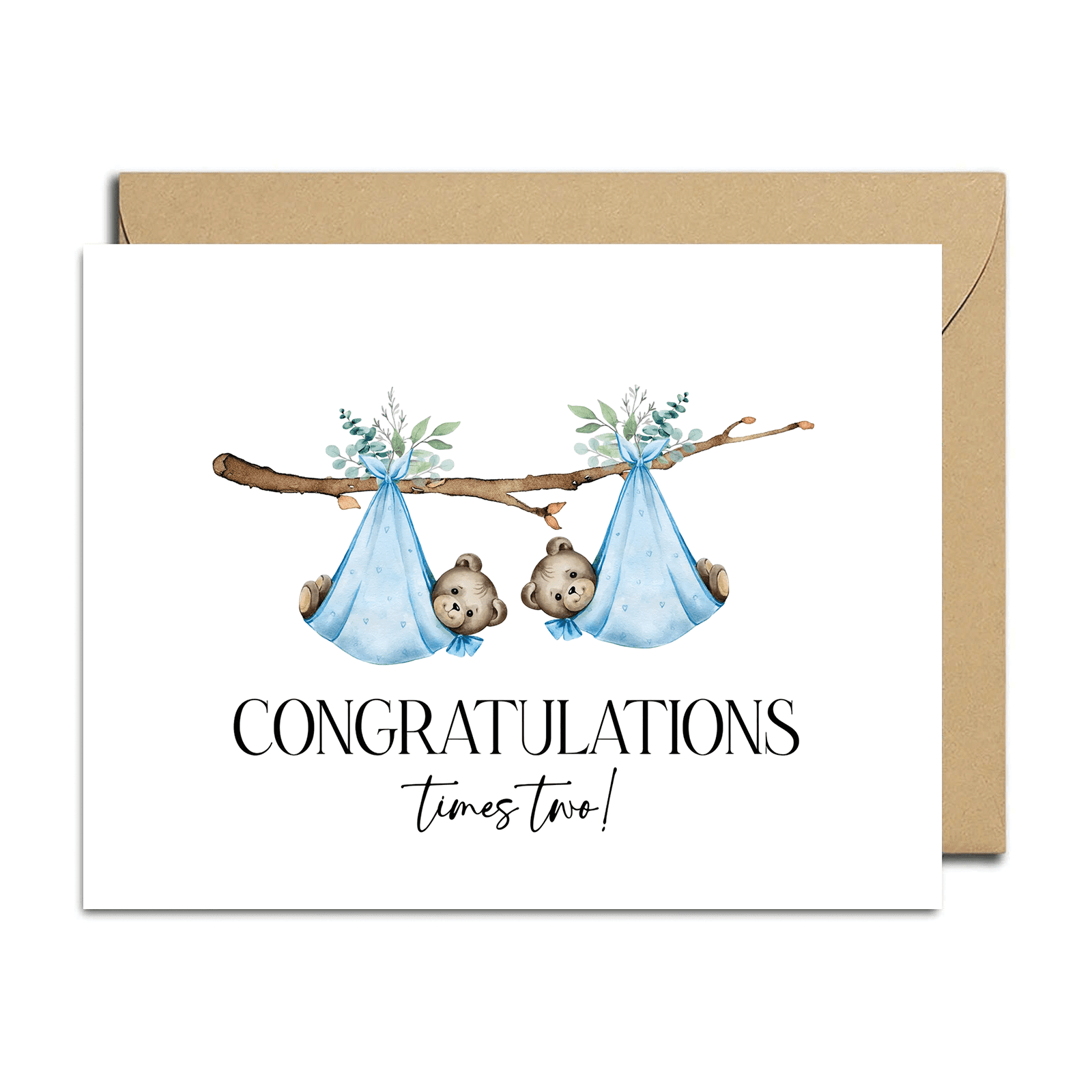 Adorable Twin Baby Bear Congratulations Card - Perfect for Baby Showers ...