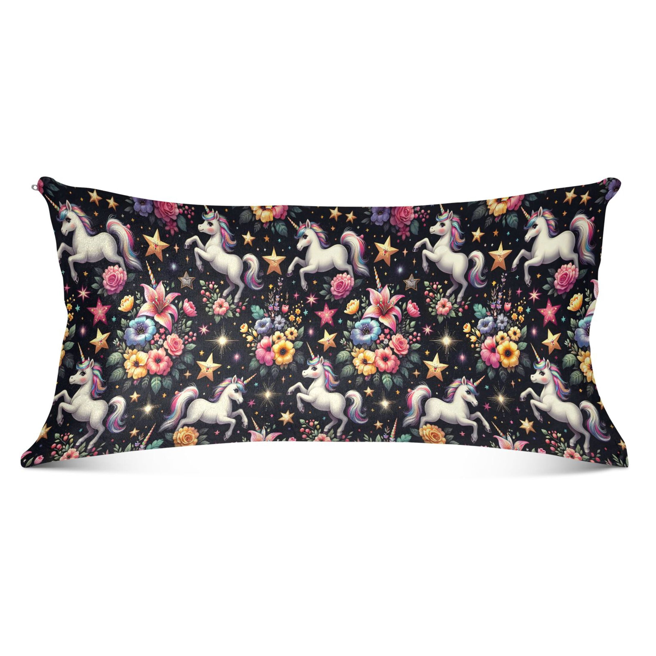 Adorable Unicorns and Beautiful Flowers Plush Pillow Cases Body Size ...