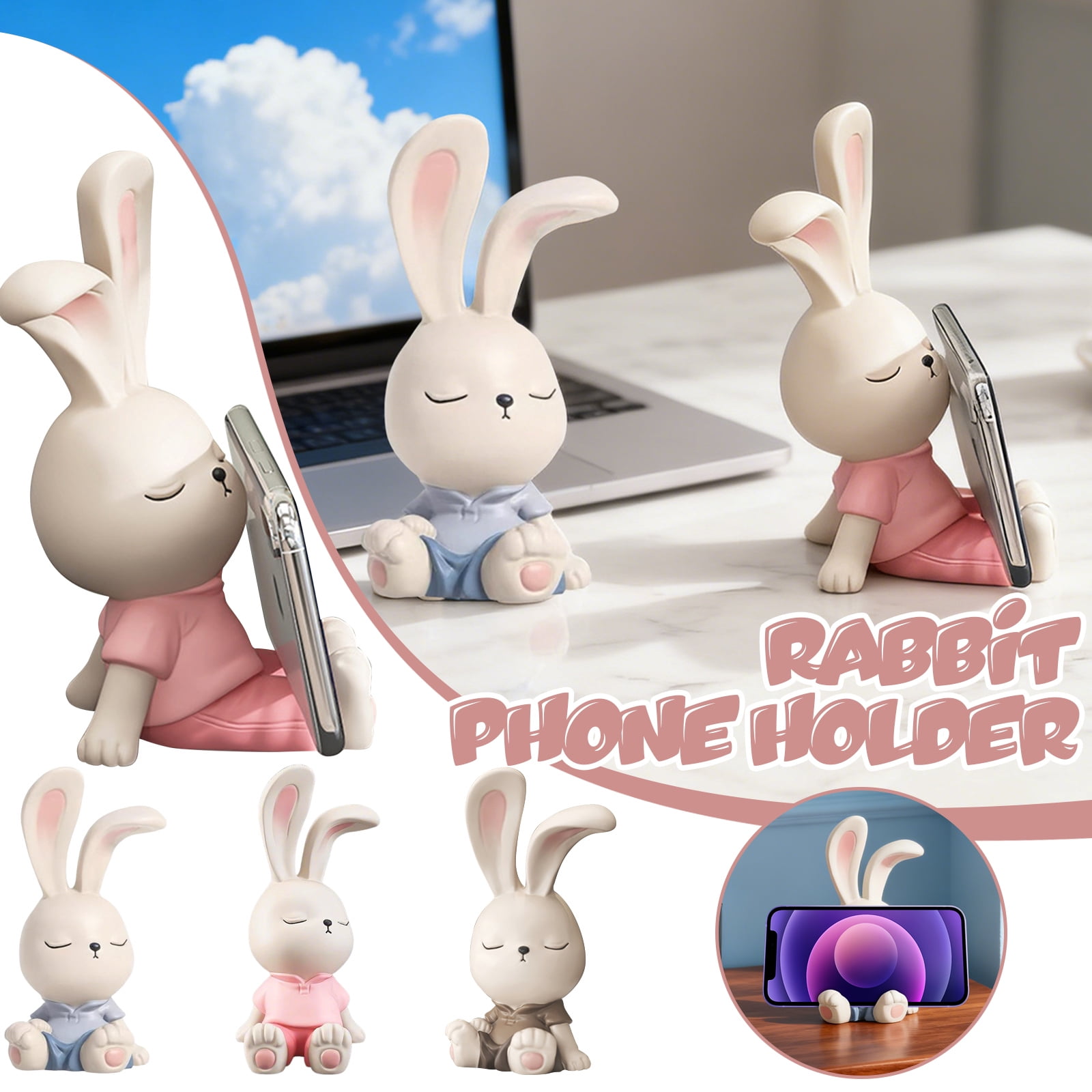 Adorable Whimsical Bunny Desktop Stand Ornament, Multi-Functional Home ...