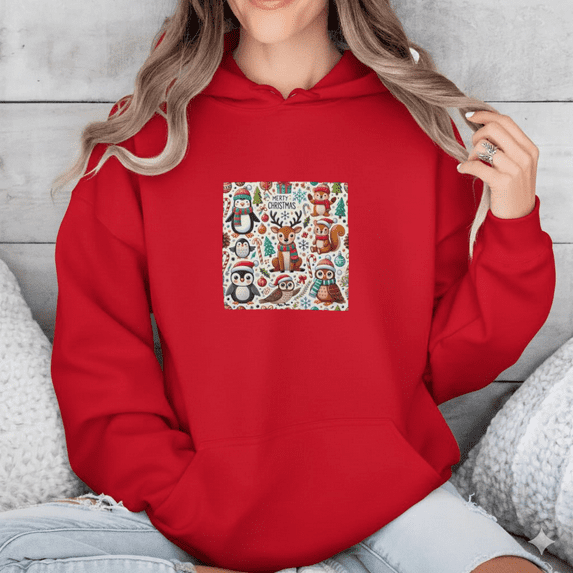 Adorable Whimsical Holiday Animals Festive Winter Wildlife Art Hoodie ...