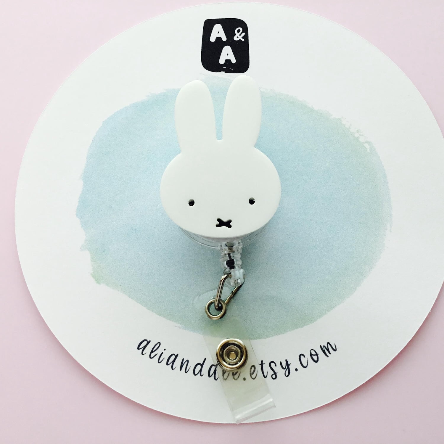 Adorable White Bunny Badge Reel ID Holder / Nurse / Student / Kawaii ...