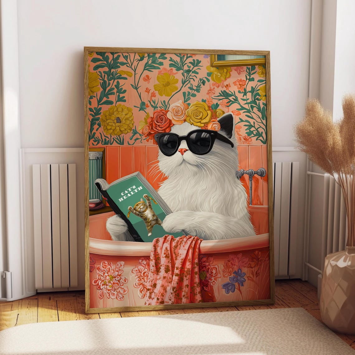 Adorable White Kitten Showering Cute Cat Restroom Art Poster, Unframed ...