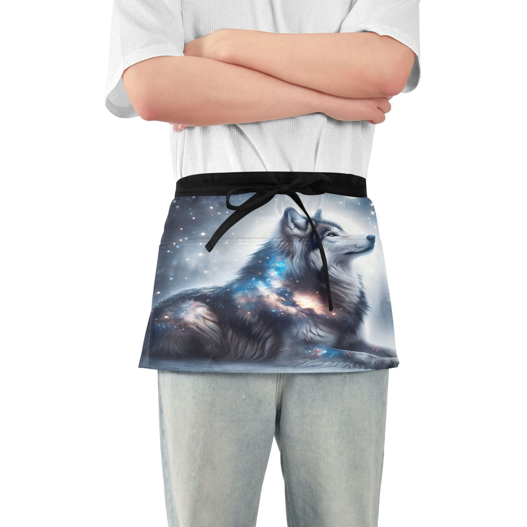 Adorable Wolf in Night Server Apron with 3 Pockets Waterproof Waitress ...