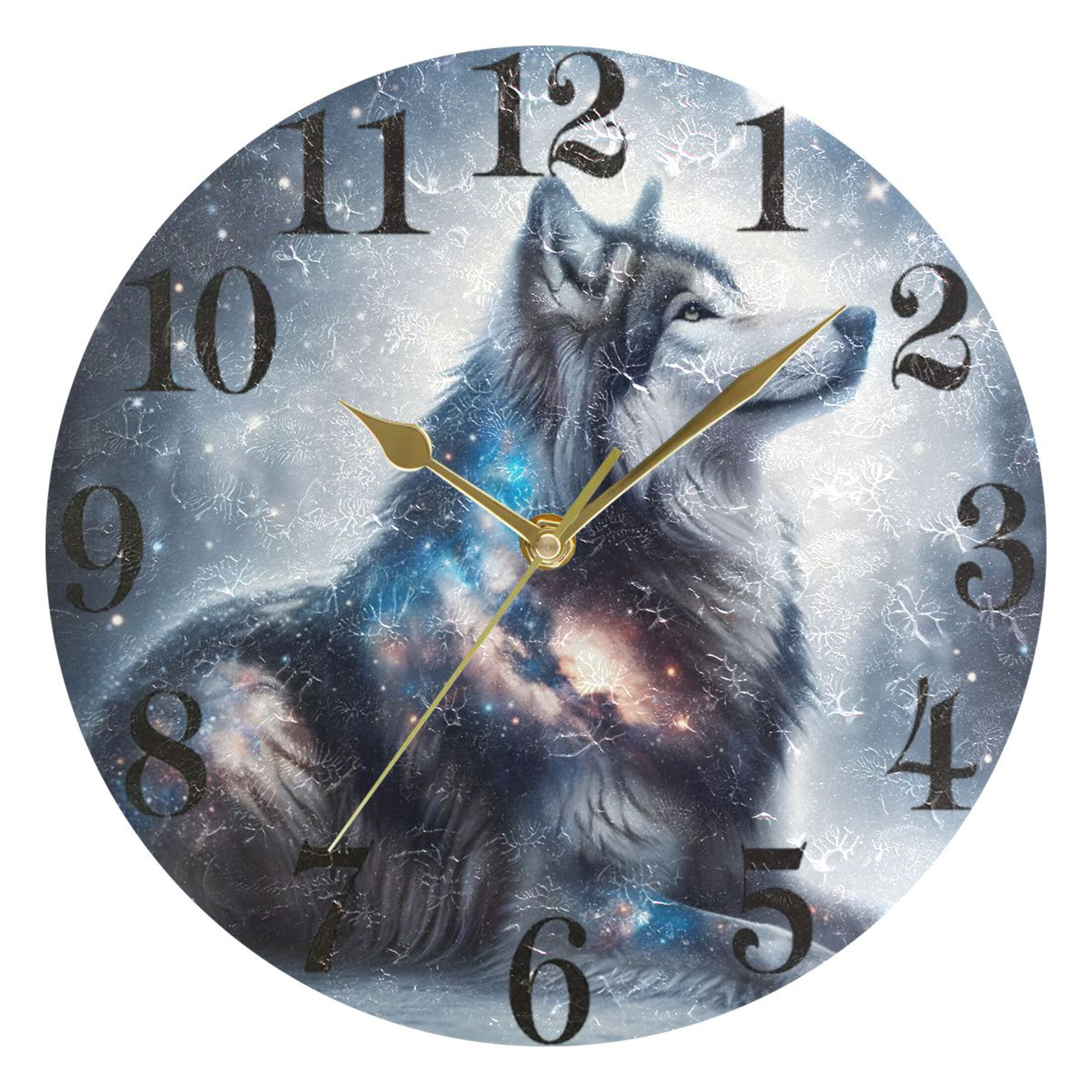 Adorable Wolf in Night Wall Clock 9.8 inch Battery Operated Clocks Non ...