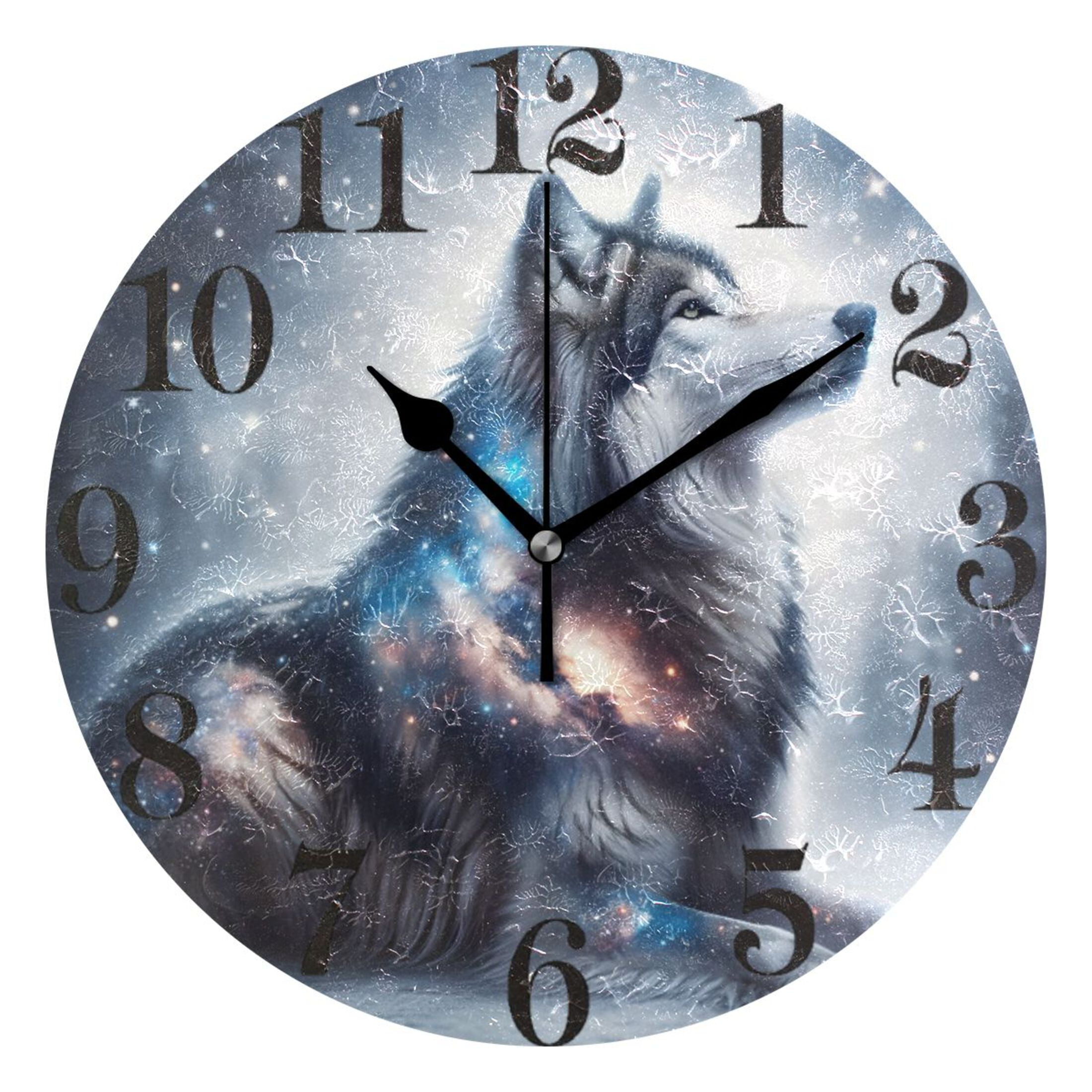 Adorable Wolf in Night Wall Clock 9.8 inch Battery Operated Clocks Non ...