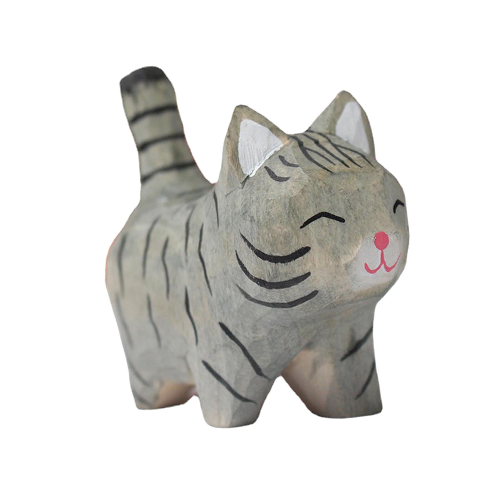 Adorable Wood Carved Cat Decor Tiny Gift Handmade DIY Statue for Art ...