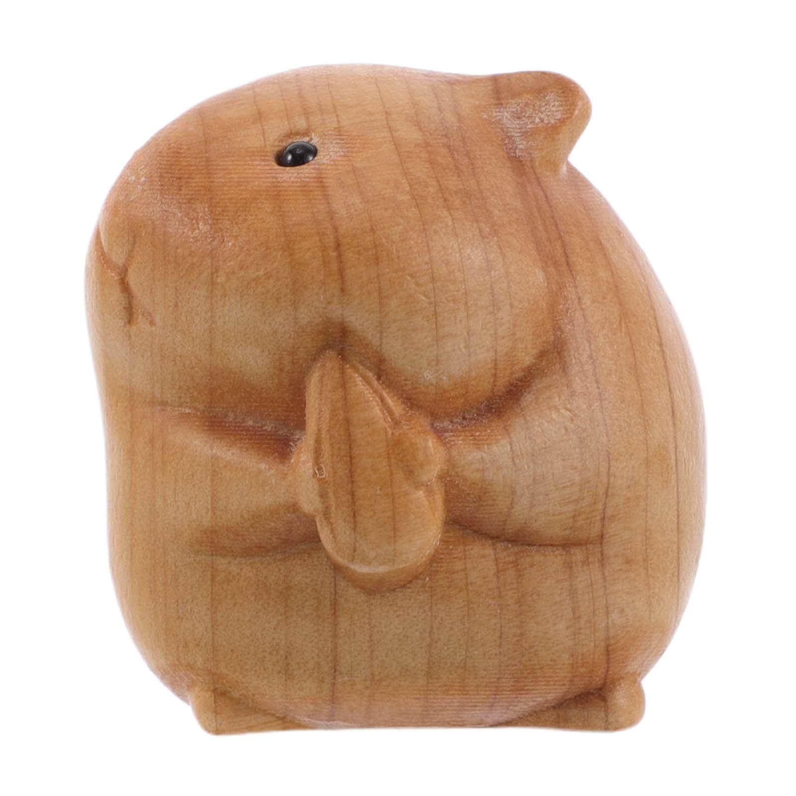 Adorable Wood Carved Hamster Figurine Creative Animal Sculpture Wood ...