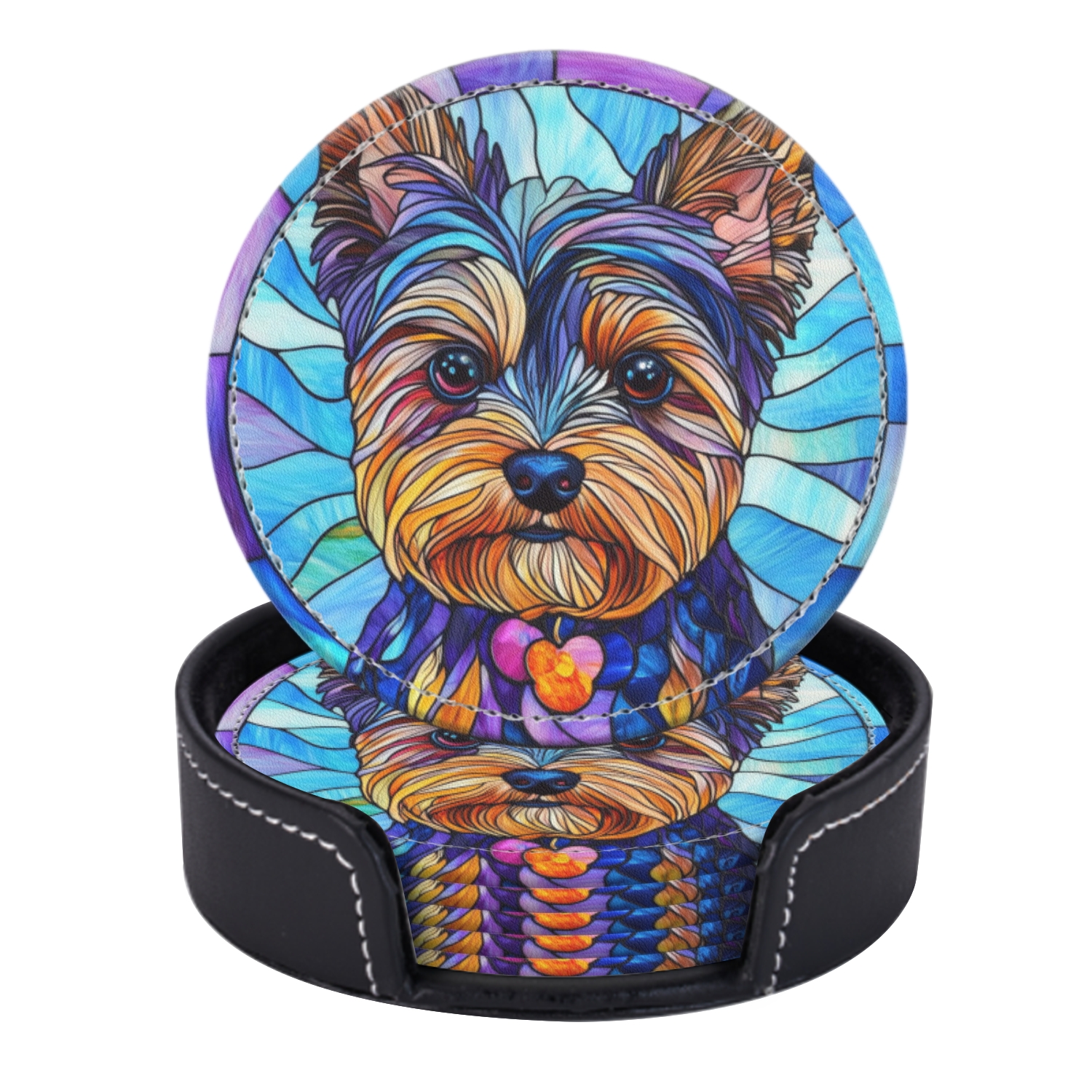 PU Leather Coasters for Drinks Bar Beer,Set of 6 with Holder,Round ...