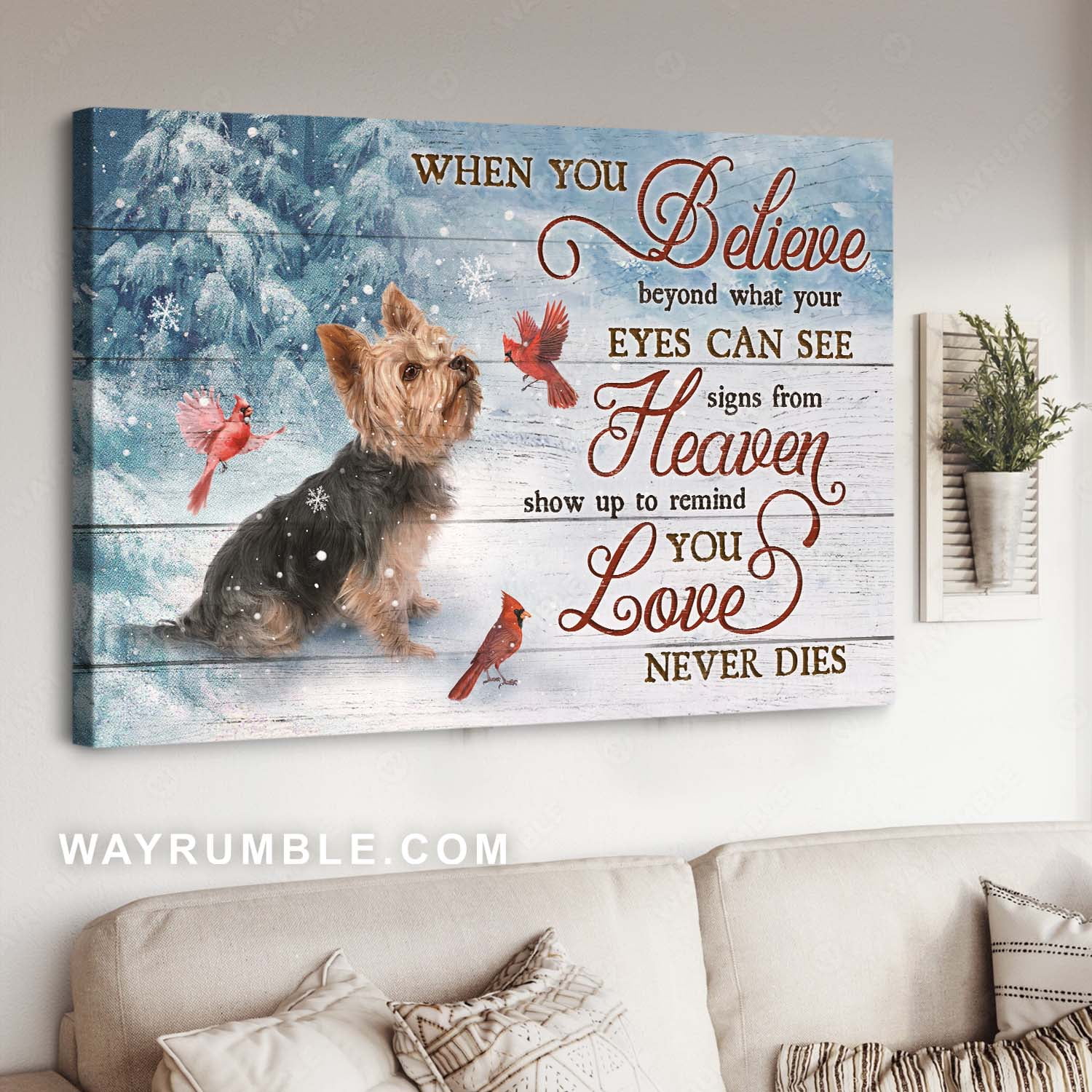 Adorable Yorkshire Terrier Red Cardinal Snowy Forest Love Never Dies ...