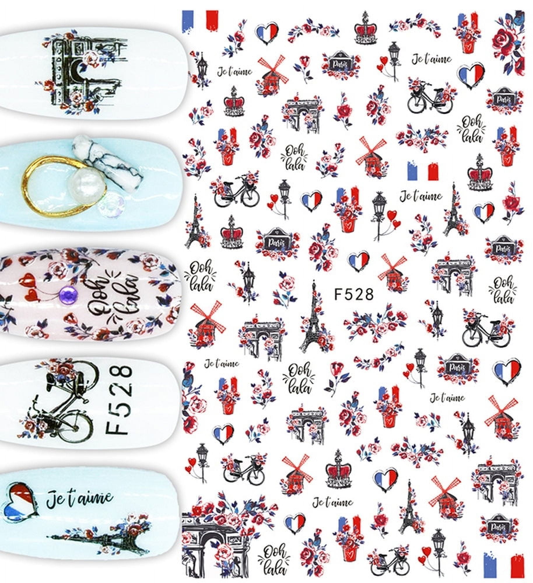 Adorable parisian nail art stickers with french landmarks - bicycle ...