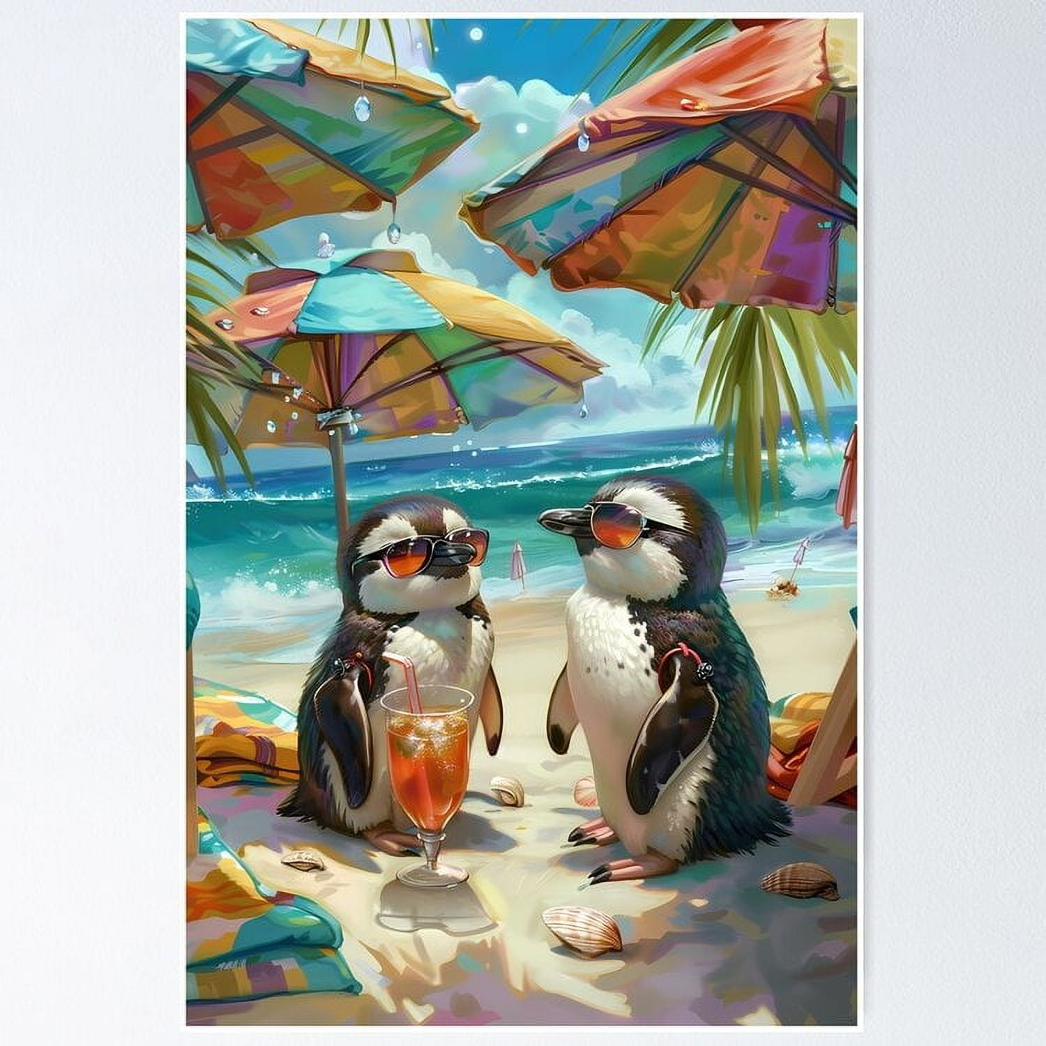 Adorable penguins at the beach Poster - KIRA.304, UNFRAMED-16x24 ...