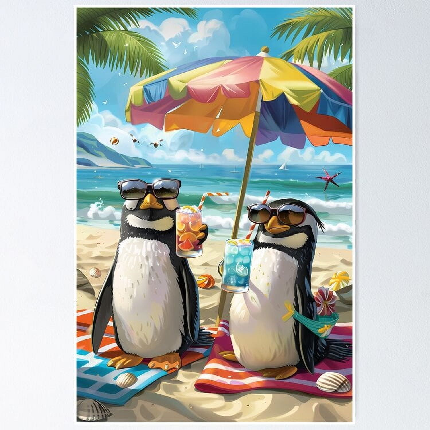 Adorable penguins at the beach Poster - KIRA.316, UNFRAMED-8x12 ...