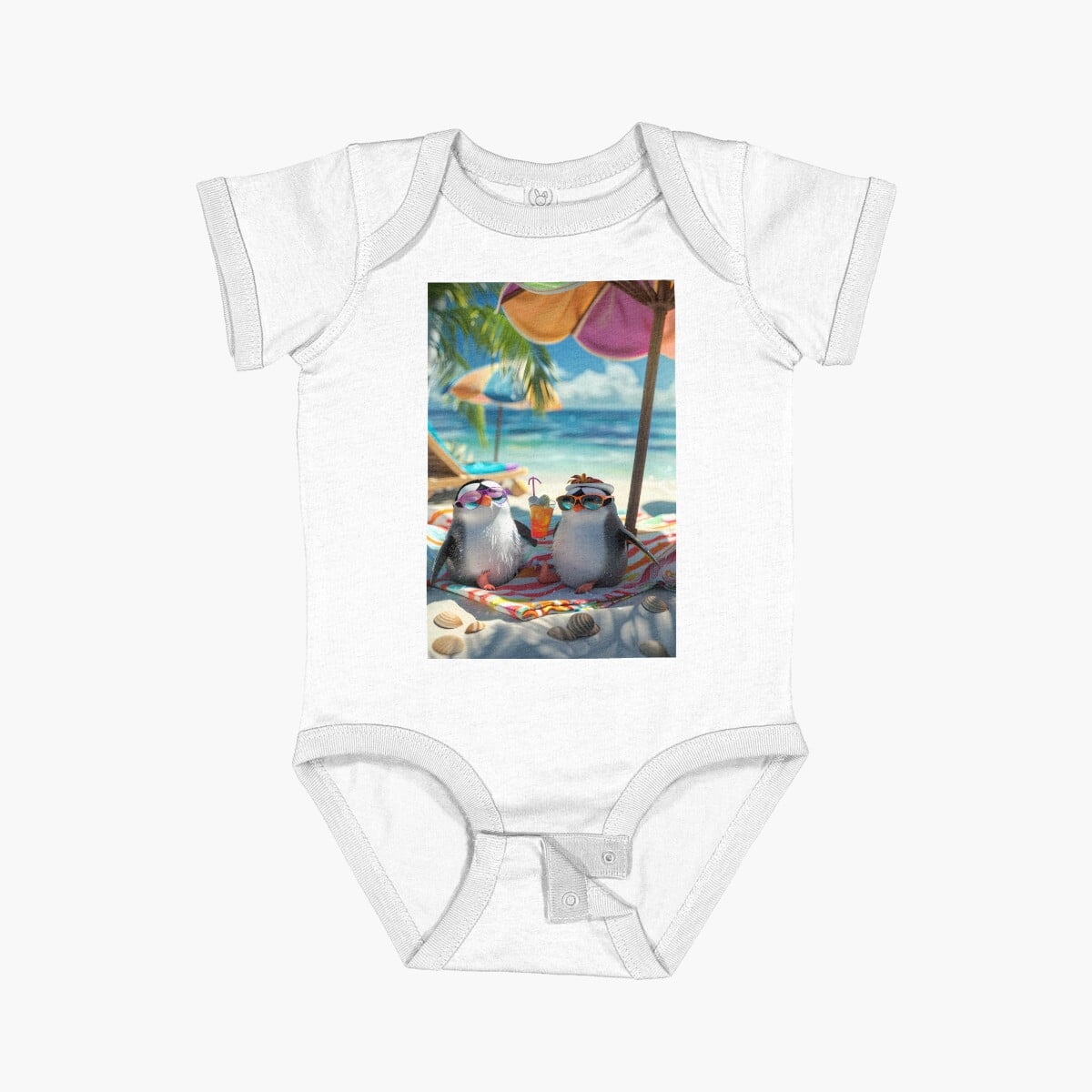 Adorable penguins at the beach Short Sleeve Baby One-Piece - 1027 ...