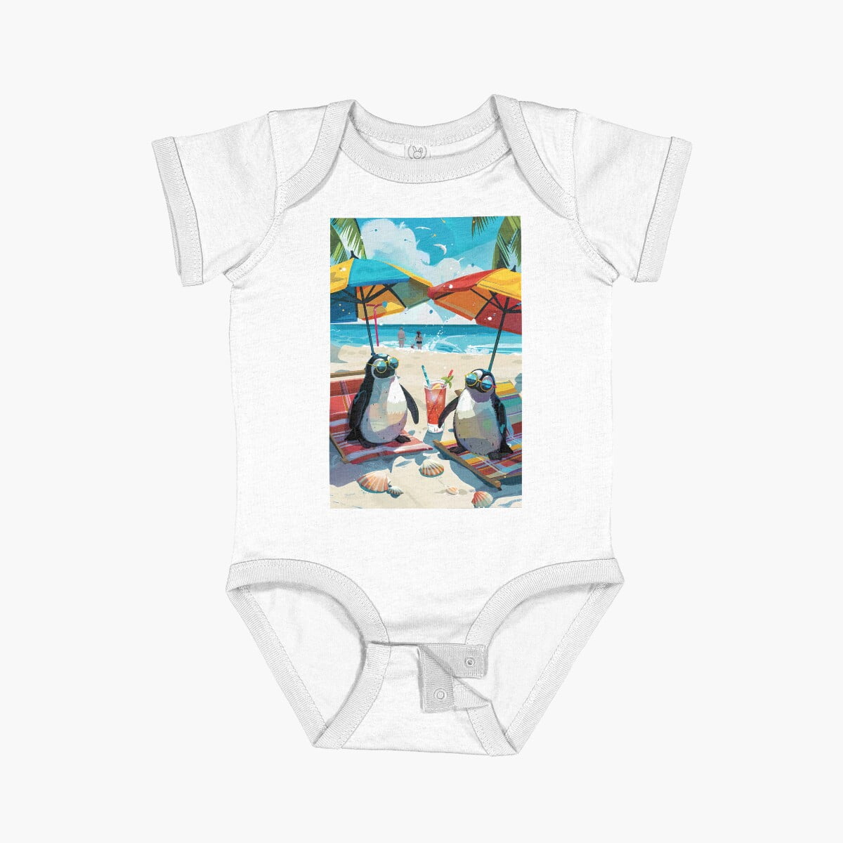 Adorable penguins at the beach Short Sleeve Baby One-Piece - 1891 ...