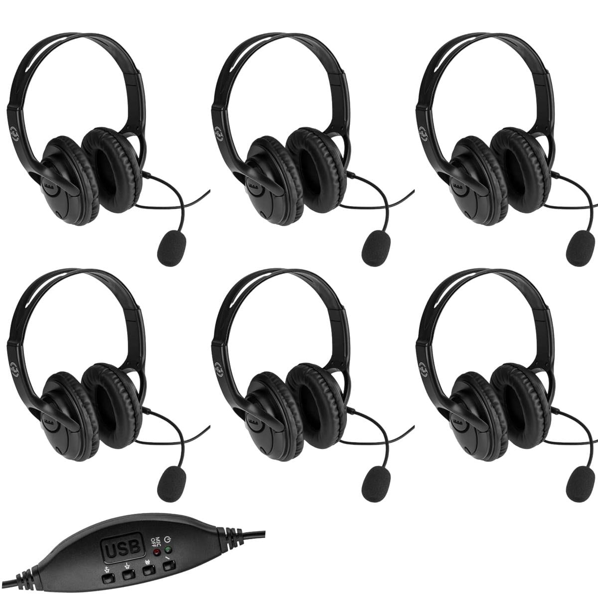 Adorama LX-USB05 USB Wired Headset with Microphone 6- Pack with In-Line ...