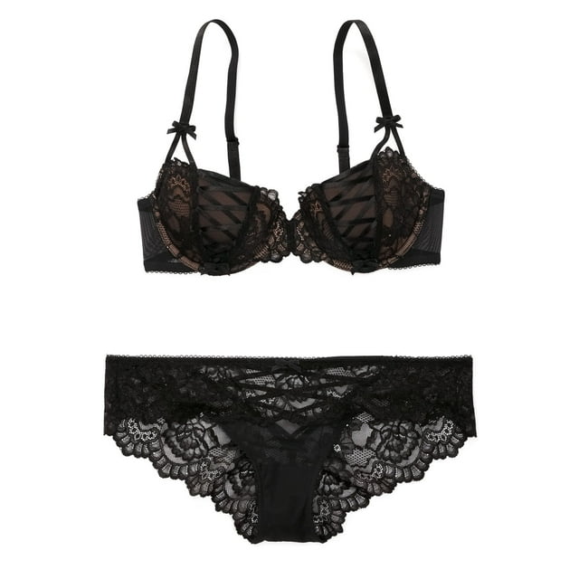 Adore Me Enny Contour Balconette Bra, Lace Cups with Satin Ribbon, Jet ...