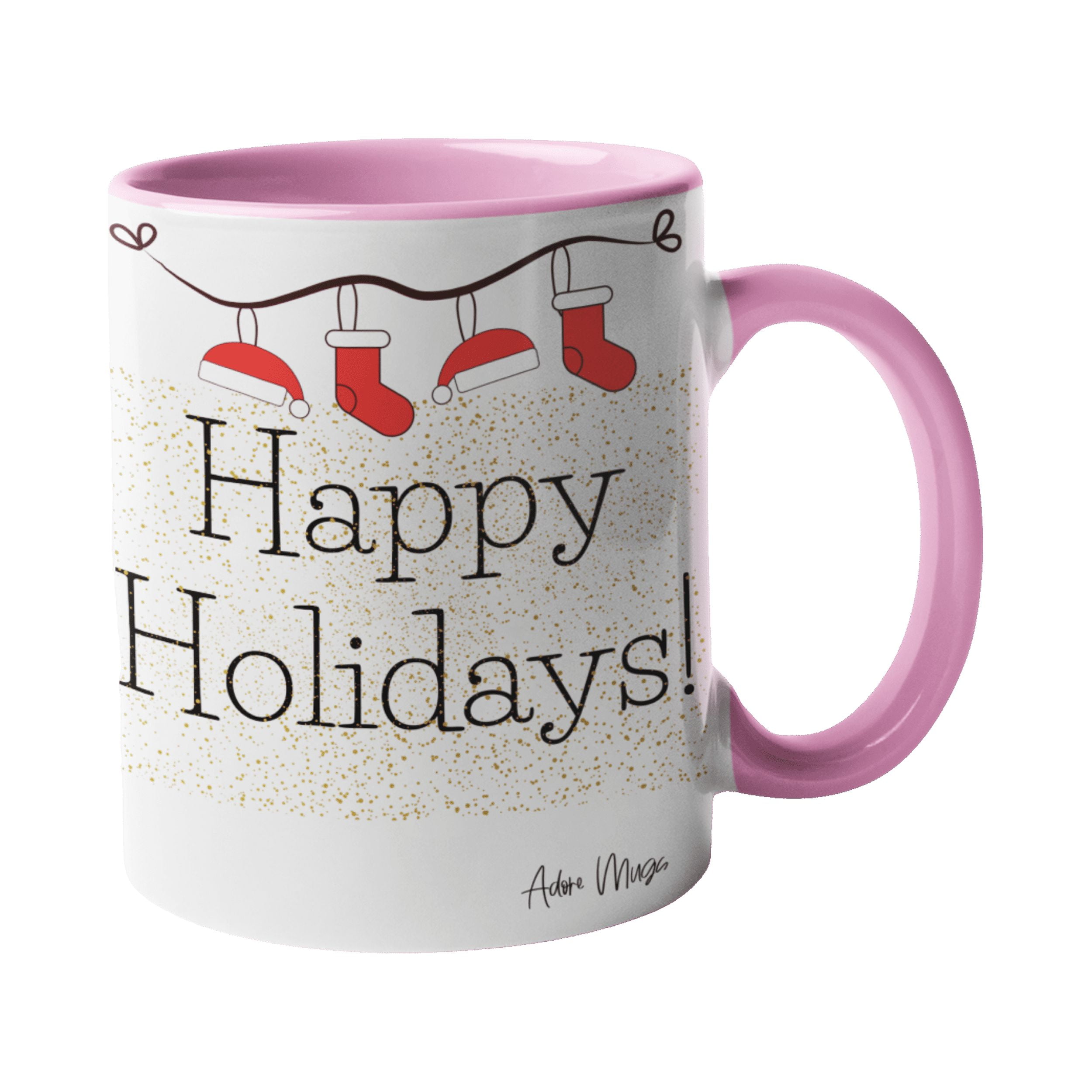 Adore Mugs Happy Holidays Stockings Coffee Mug, Pink - 11oz - Walmart.com