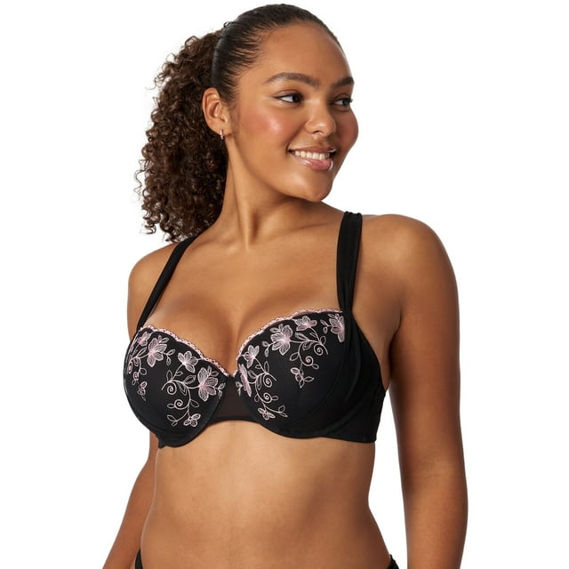 Adored by Adore Me Floral Embroidery and Mesh Sadie Push Up Bra, Sizes 34B-40DD - Walmart.com