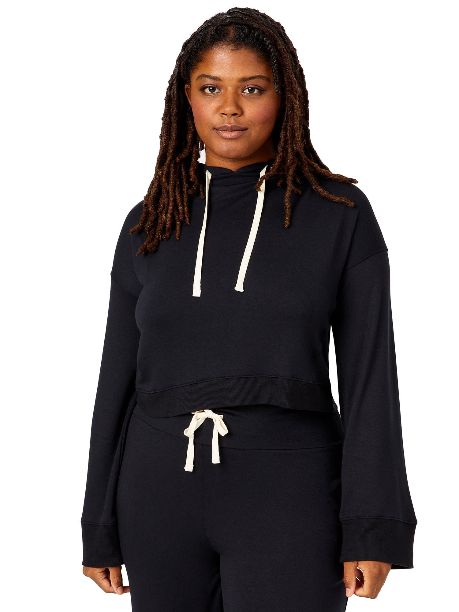 Adored by Adore Me Women's French Terry Cropped Sweatshirt with Hoodie ...