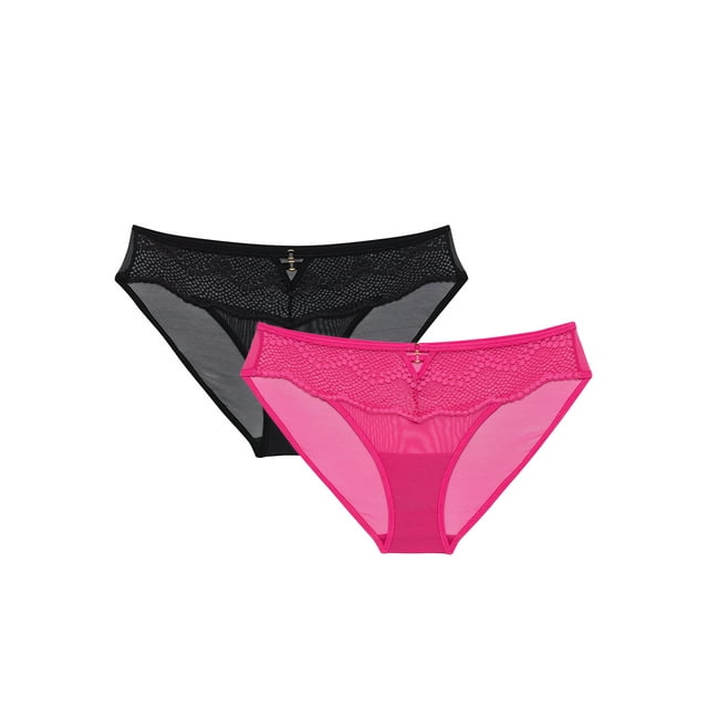 Adored by Adore Me Women's Morgan Lace Mesh Bikini Panties 2-Pack Sizes ...