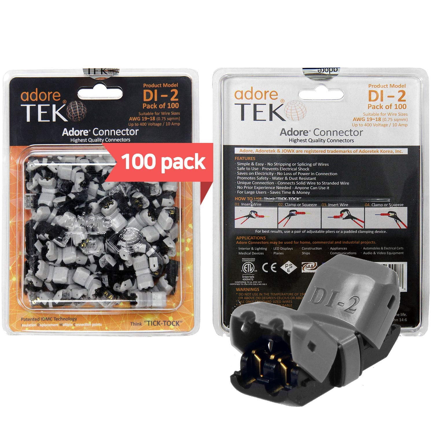 Adoretek Dual-Type Wire Connector [DI-2] NO Need to Peel NO-Splice NO ...