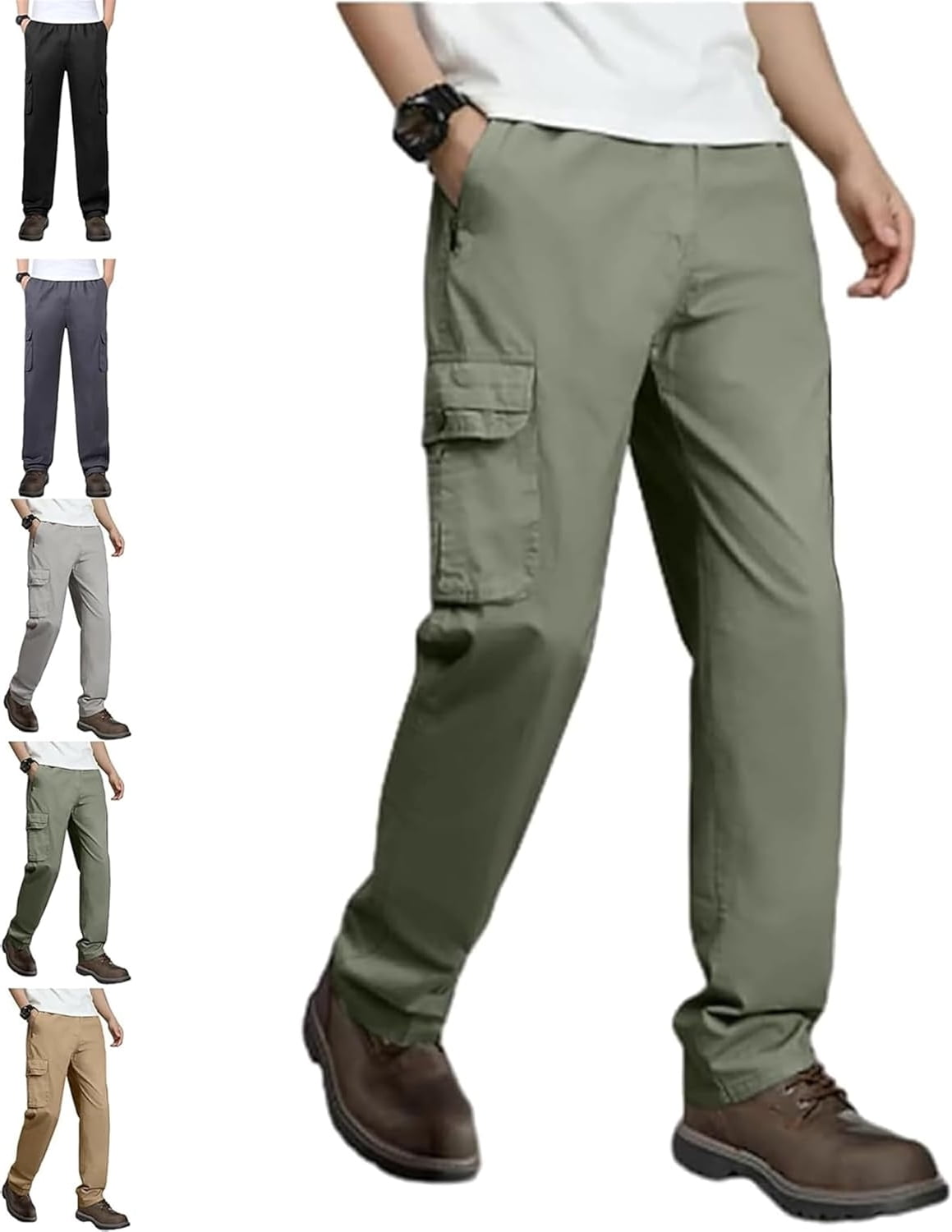 Adorlina Pants for Men, FlexRover-Ultra Comfort Flex Fit Multi-Pocket ...