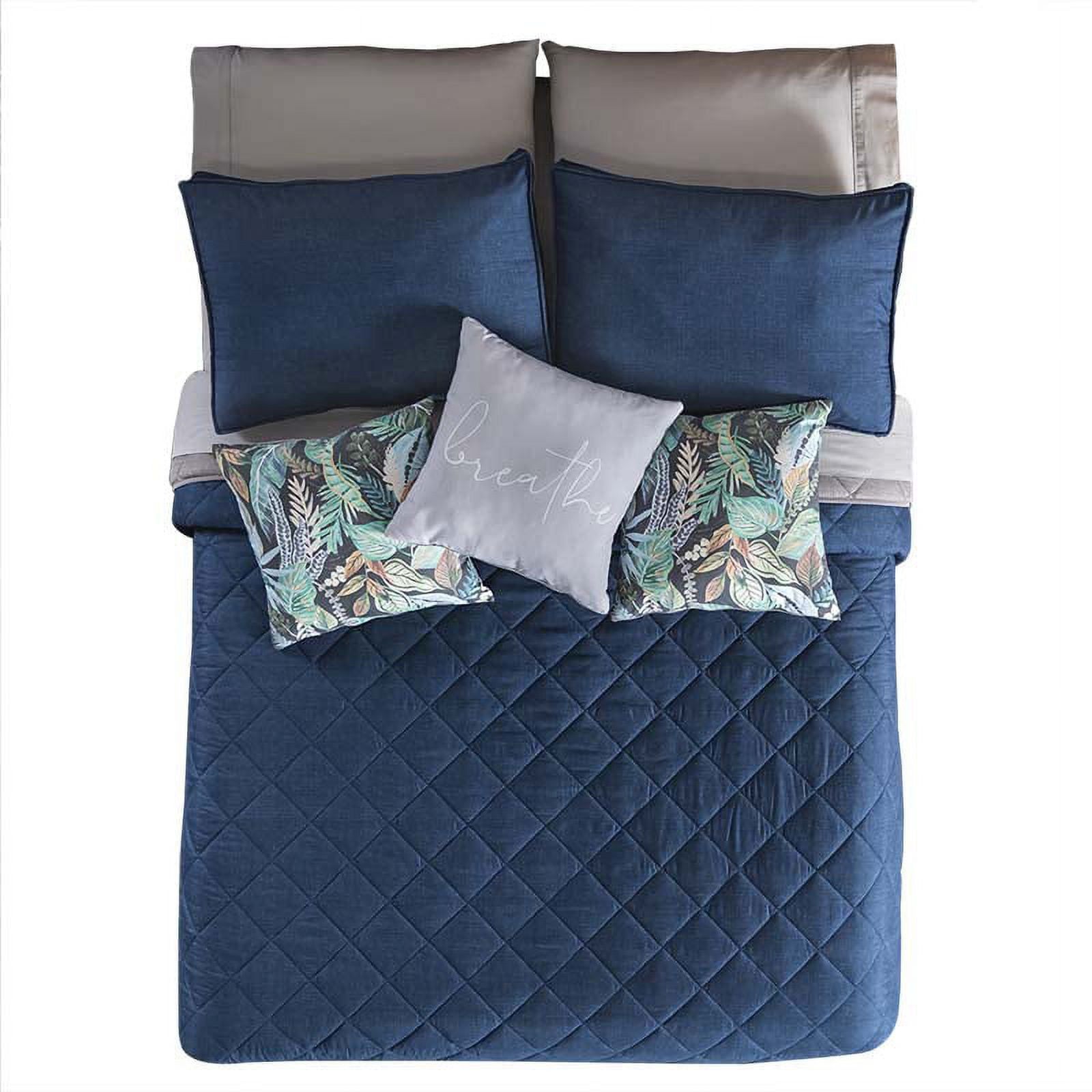 Adorn 6 Piece Essential Blue & Grey King Bedding Set: Reversible ...