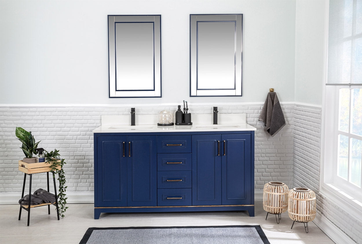 Adorn Vanity Albia Collection Dark Blue 60 inch Bathroom Vanity with ...